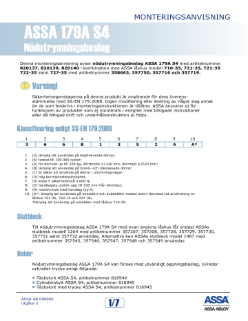 Assa Abloy 179A S4 Mounting Instruction | Manualzz