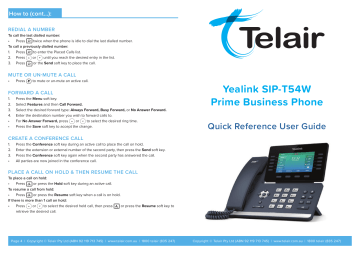 Yealink SIP-T54W Quick Reference User Manual | Manualzz