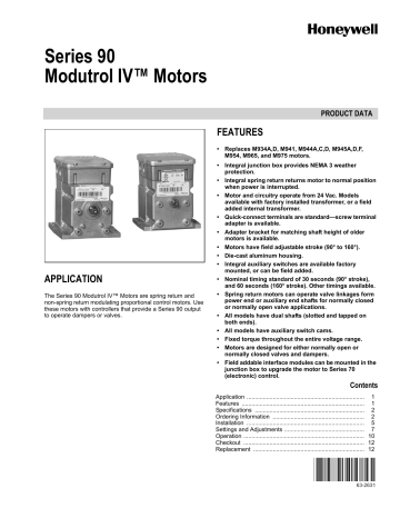 Honeywell Modutrol IV M975, Modutrol M965IV Product Data | Manualzz