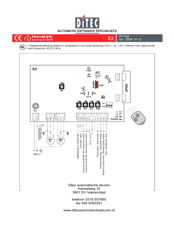 DITEC besturing, type E2 de handleiding | Manualzz