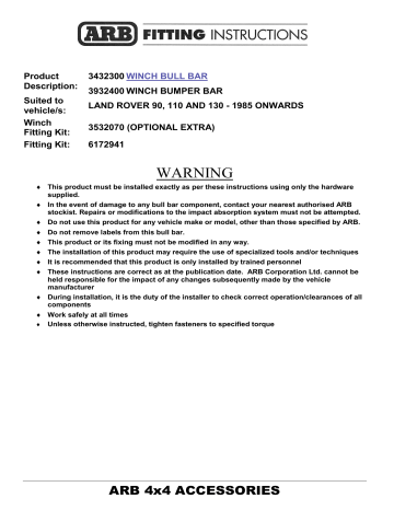 ARB 3432300 Fitting Instructions Manual | Manualzz