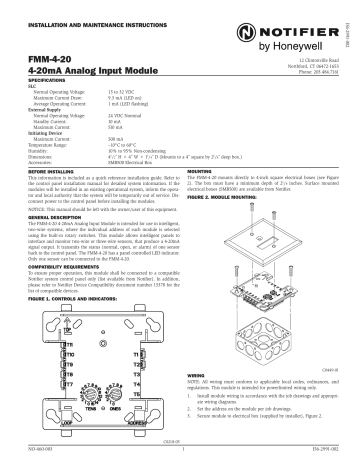Honeywell NOTIFIER FMM-4-20 Installation And Maintenance Instructions ...