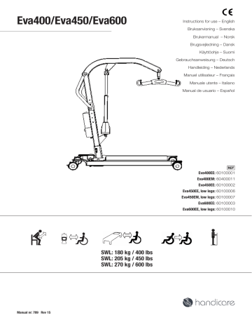 Handicare Eva400, Eva450, Eva600 Instructions For Use Manual | Manualzz