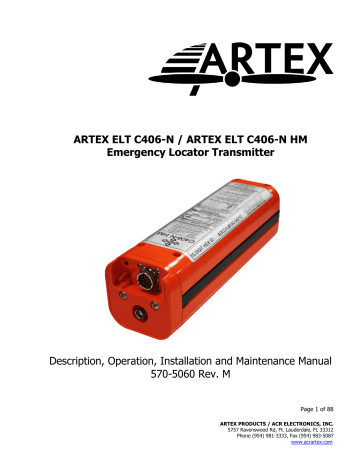 ARTEX ELT C406-N HM Description, Operation, Installation And ...