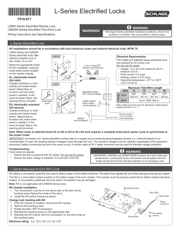 Schlage L Series Wiring Instructions And Specifications | Manualzz