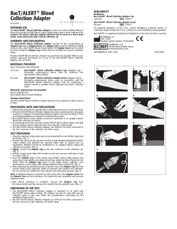 bioMerieux BacT/ALERT Blood Collection Adapter Anleitung | Manualzz