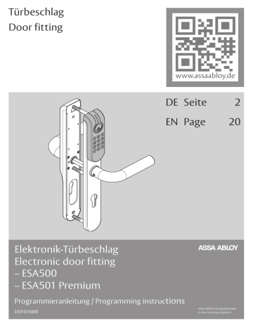 Assa Abloy ESA501 Premium Programming Instructions Manual | Manualzz