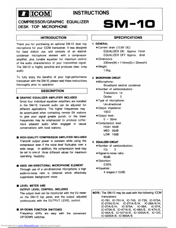 Icom SM-10 Instructions | Manualzz