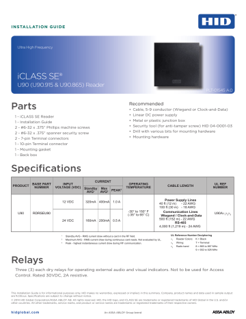 HID iCLASS SE U90 Series Installation Manual | Manualzz