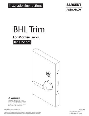 Assa Abloy Sargent 8200 Series Installation Instructions Manual | Manualzz