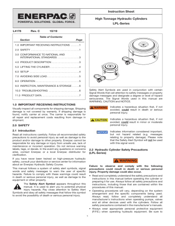 Enerpac LPL-Series Instruction Sheet | Manualzz