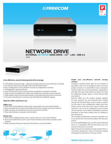 Freecom Network Drive 750 GB External Hard Drive Leaflet | Manualzz