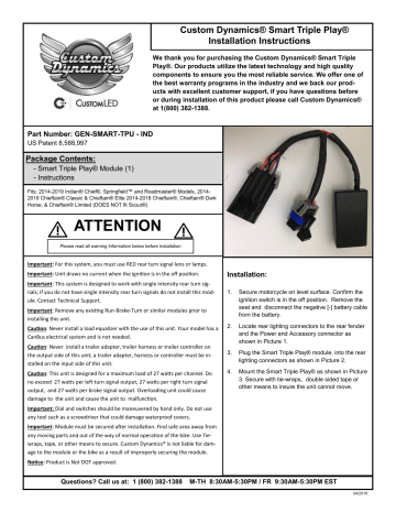 Custom Dynamics GEN-SMART-TPU -IND Installation Instructions | Manualzz