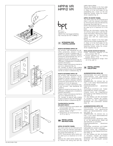 Bpt HPP/6 VR Installationsanleitung | Manualzz