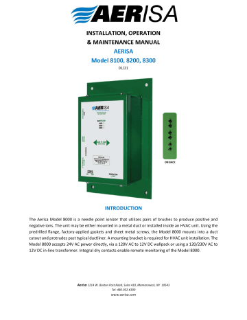 Aerisa 8100 Installation, Operation & Maintenance Manual | Manualzz