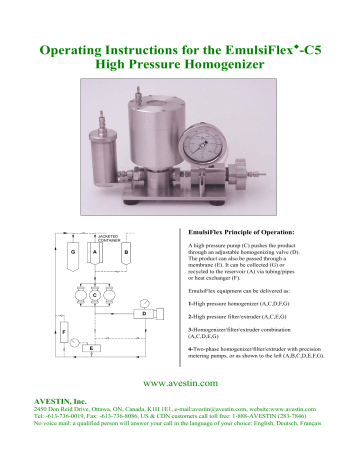 Avestin EmulsiFlex-C5 Operating Instructions Manual | Manualzz