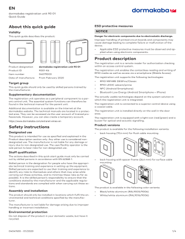 Dormakaba 90 01 Quick Manual | Manualzz