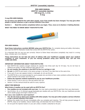 Byetta PEN User Manual | Manualzz