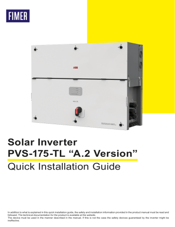 Fimer PVS-175-TL Quick Installation Manual | Manualzz