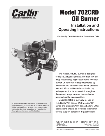 Carlin 702CRD Installation And Operating Instructions Manual | Manualzz