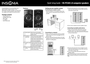 Insignia NS-PCS40 2.0 Computer Speakers Quick Setup Guide | Manualzz
