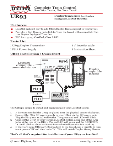 Digitrax UR93 Instruction Sheet | Manualzz
