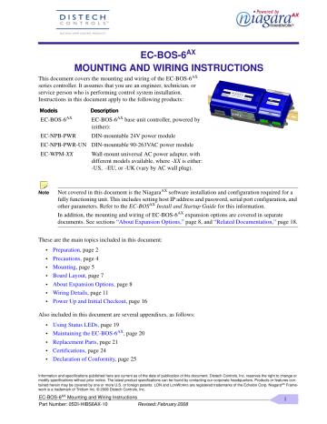 Distech Controls EC-BOS-6AX Mounting And Wiring Instructions | Manualzz