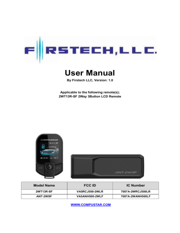 Firstech 2WT13R-SF, ANT-2WSF User Manual | Manualzz