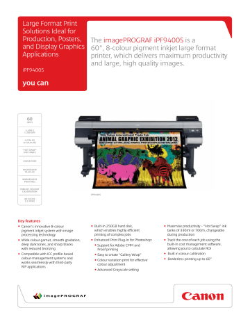 Canon iPF9400S Large Format Printer Data Sheet | Manualzz