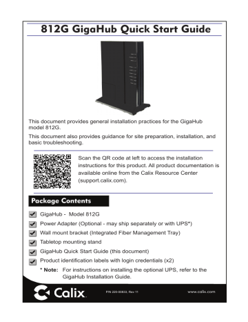 Calix GigaHub 812G Quick Start Manual | Manualzz