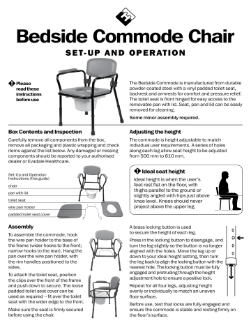 Evadale Healthcare Bedside Commode Setup And Operation | Manualzz