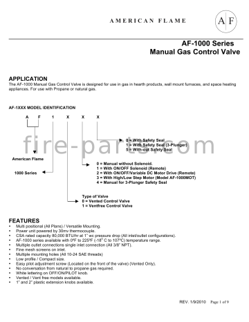 american flame AF-1000 Series Instruction Manual | Manualzz