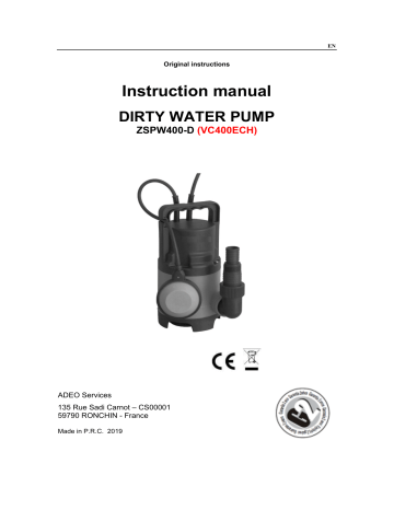 Gardenic VC400ECH, ZSPW400-D Instruction Manual | Manualzz