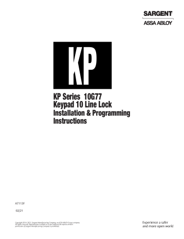Assa Abloy Sargent KP Series Installation & Programming Instructions ...