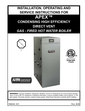 Burnham Apex Water Heaters & Boiler Installation Instruction | Manualzz