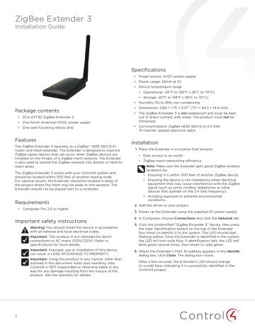 Control 4 ZigBee Extender 3 Installation Manual | Manualzz