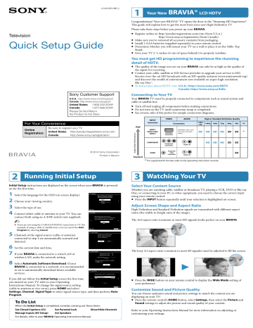 Sony BRAVIA LCD HDTV Quick Setup | Manualzz