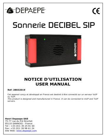 Depaepe Telecom Sonnerie DECIBEL SIP User Manual | Manualzz