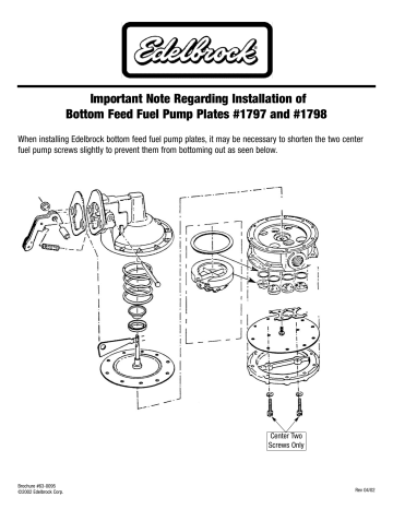 Edelbrock Fuel Pump Plates 1797, 1798 Installation | Manualzz