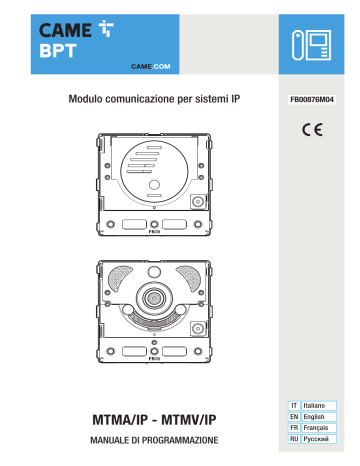 CAME BPT MTMA/IP, MTMV/IP Programming Manual | Manualzz