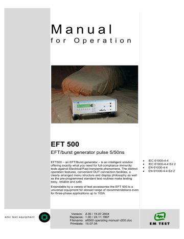 EM TEST EFT 500 Series Manual For Operation | Manualzz