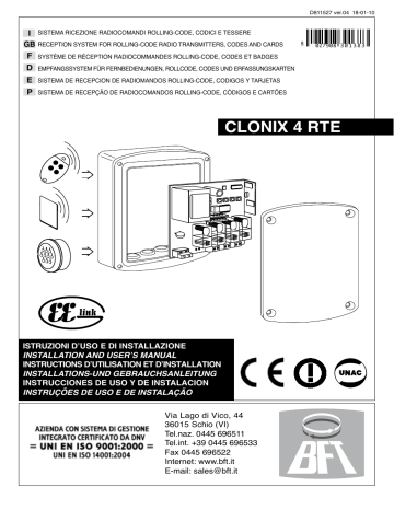 BFT CLONIX 4 RTE Installation And User Manual | Manualzz