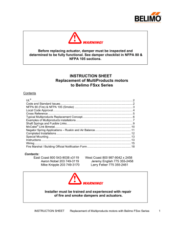 NFPA 80 (Fire) & NFPA 105 (Smoke). Belimo FS Series | Manualzz