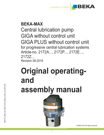 BEKA BEKA-MAX GIGA Original Operating And Assembly Manual | Manualzz