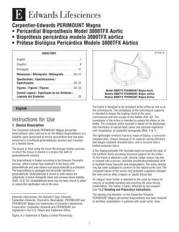 Edwards Lifesciences 3000TFX PERIMOUNT Magna Aortic Instructions For ...