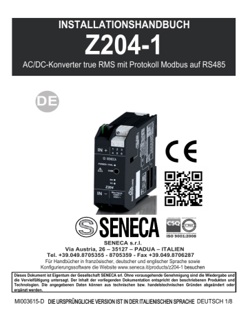 Seneca Z204-1 Installationshandbuch | Manualzz