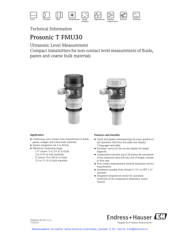Endress+Hauser Prosonic T FMU30 Technical Information | Manualzz
