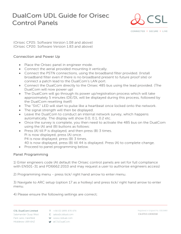 CSL DualCom UDL Manual | Manualzz