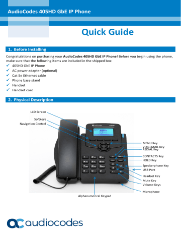 AudioCodes 405HD Quick Manual | Manualzz