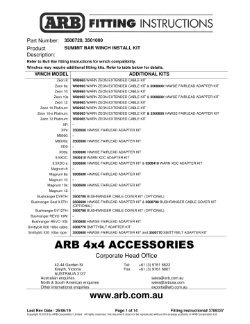 ARB 3500720, 3501000 Fitting Instructions Manual | Manualzz